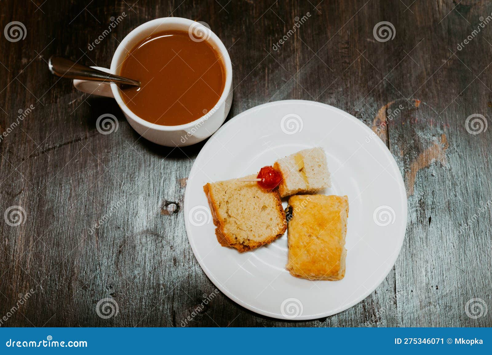 Small Tea Cakes and Coffee on a Wooden Table, Top Down Flatlay View ...