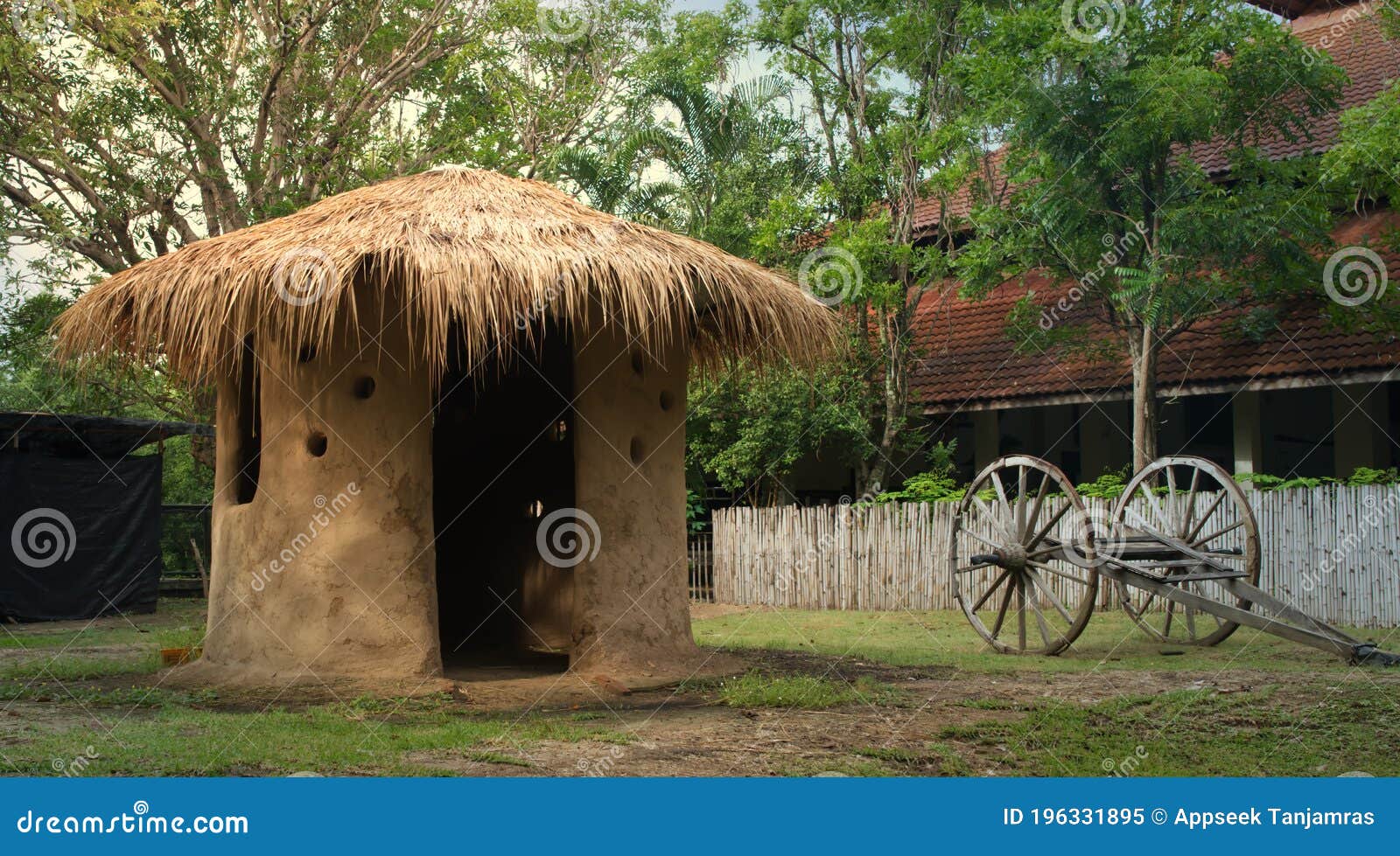 A Small Thatched-roof Mud House Common in Thailand Stock Image - Image ...