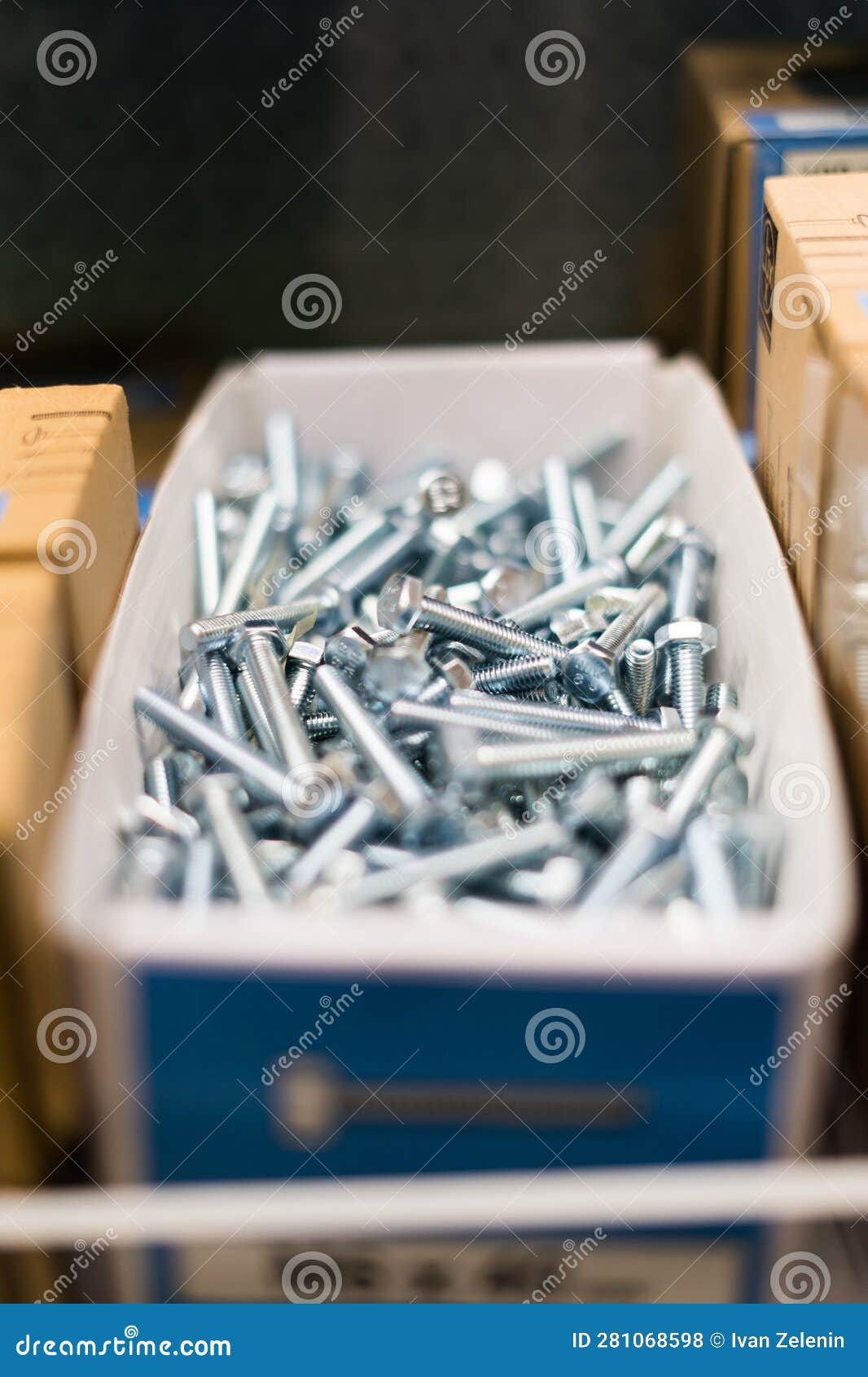 Small Thin Metal Nails, Hardware, Lying in a Store Container. Stock ...