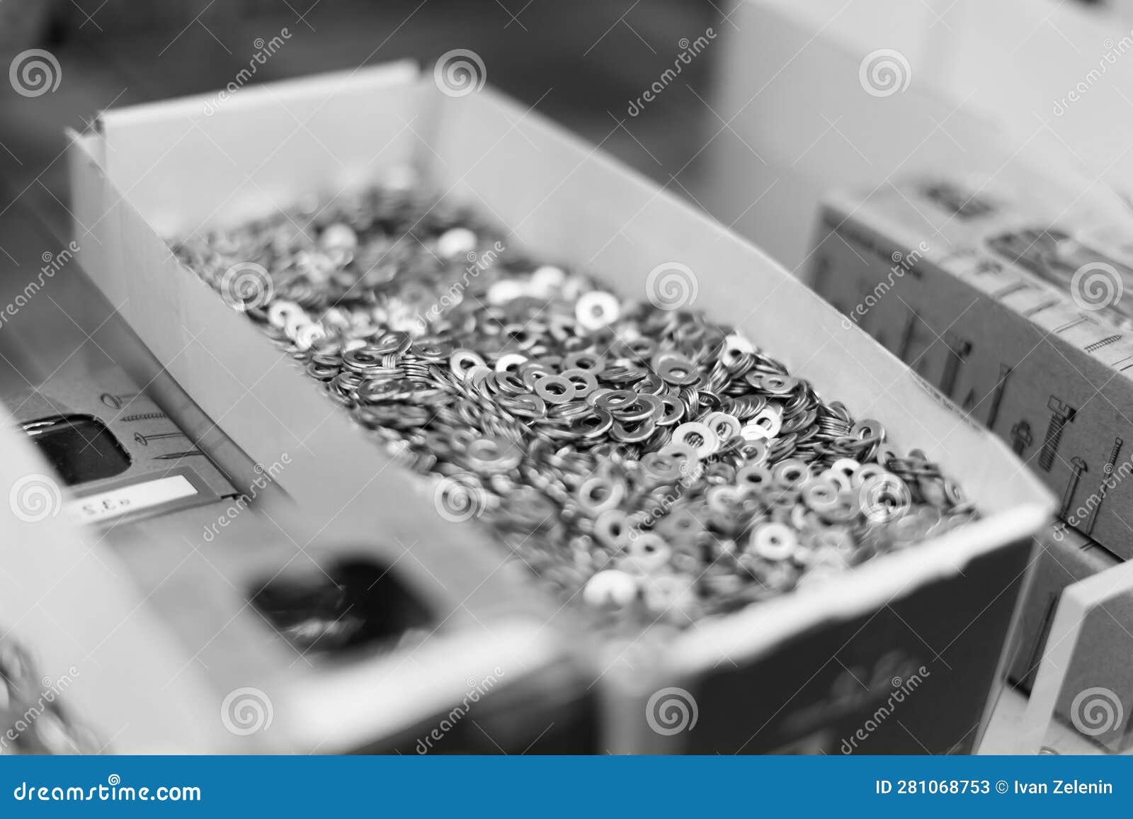 Small Thin Metal Nails, Hardware, Lying in a Store Container. Stock ...