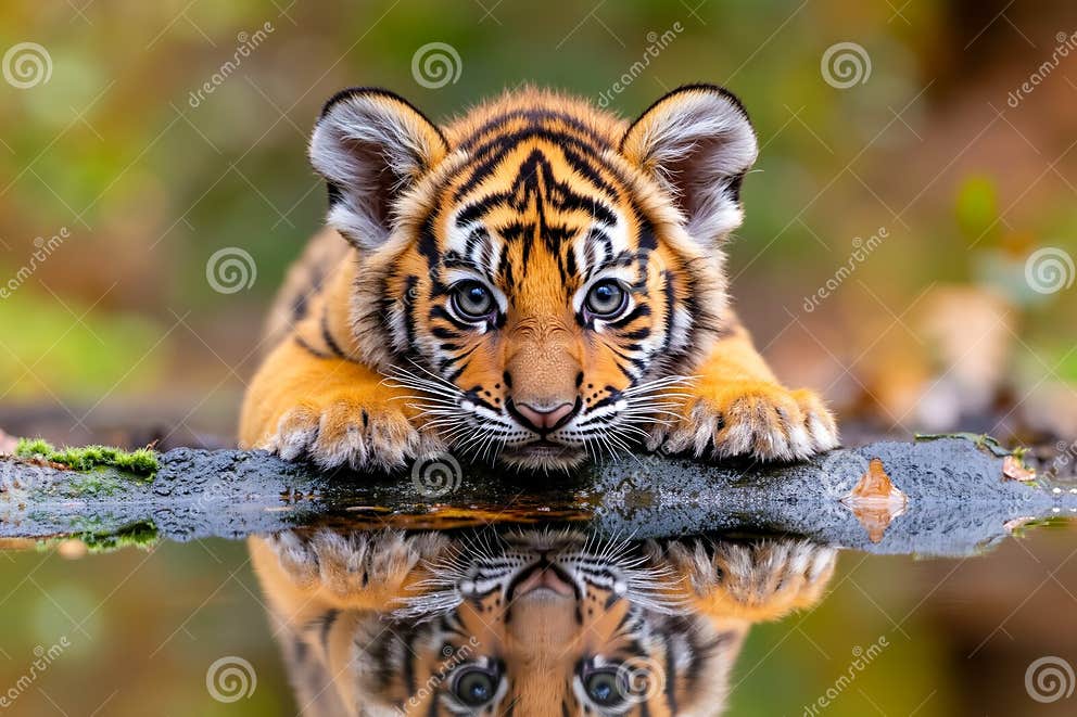 A Small Tiger Cub is Looking at the Camera Stock Photo - Image of ...