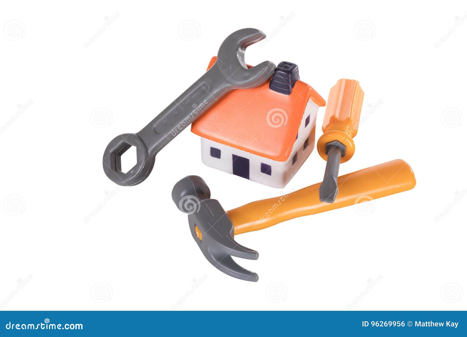 Small Tool Kit with Model House Isolated on White Stock Photo - Image ...