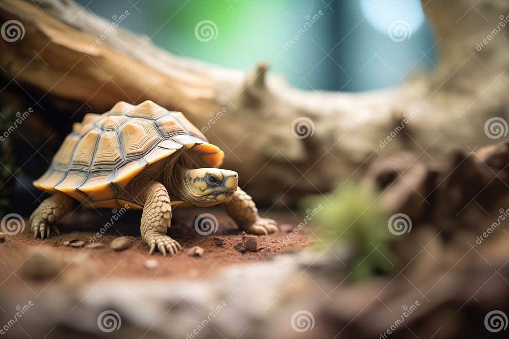Small Tortoise Climbing Over a Tree Root Stock Illustration ...