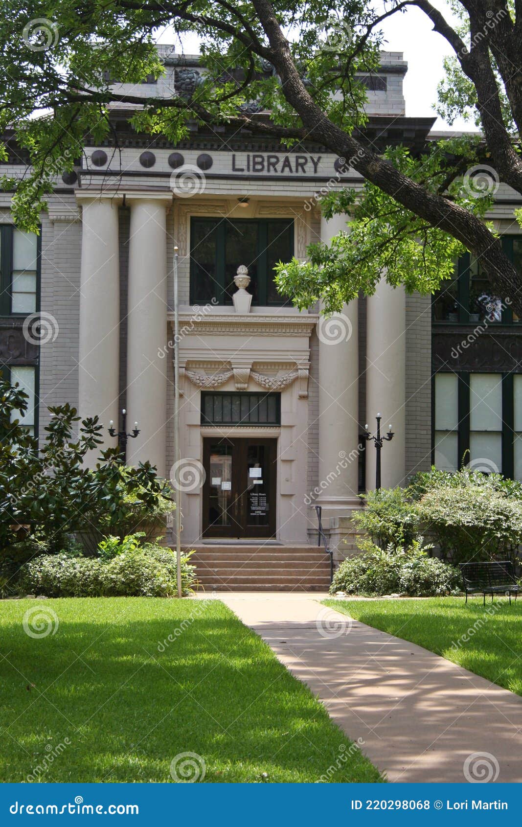 Small Town Buildings in Small Town - Historic Library Stock Photo ...