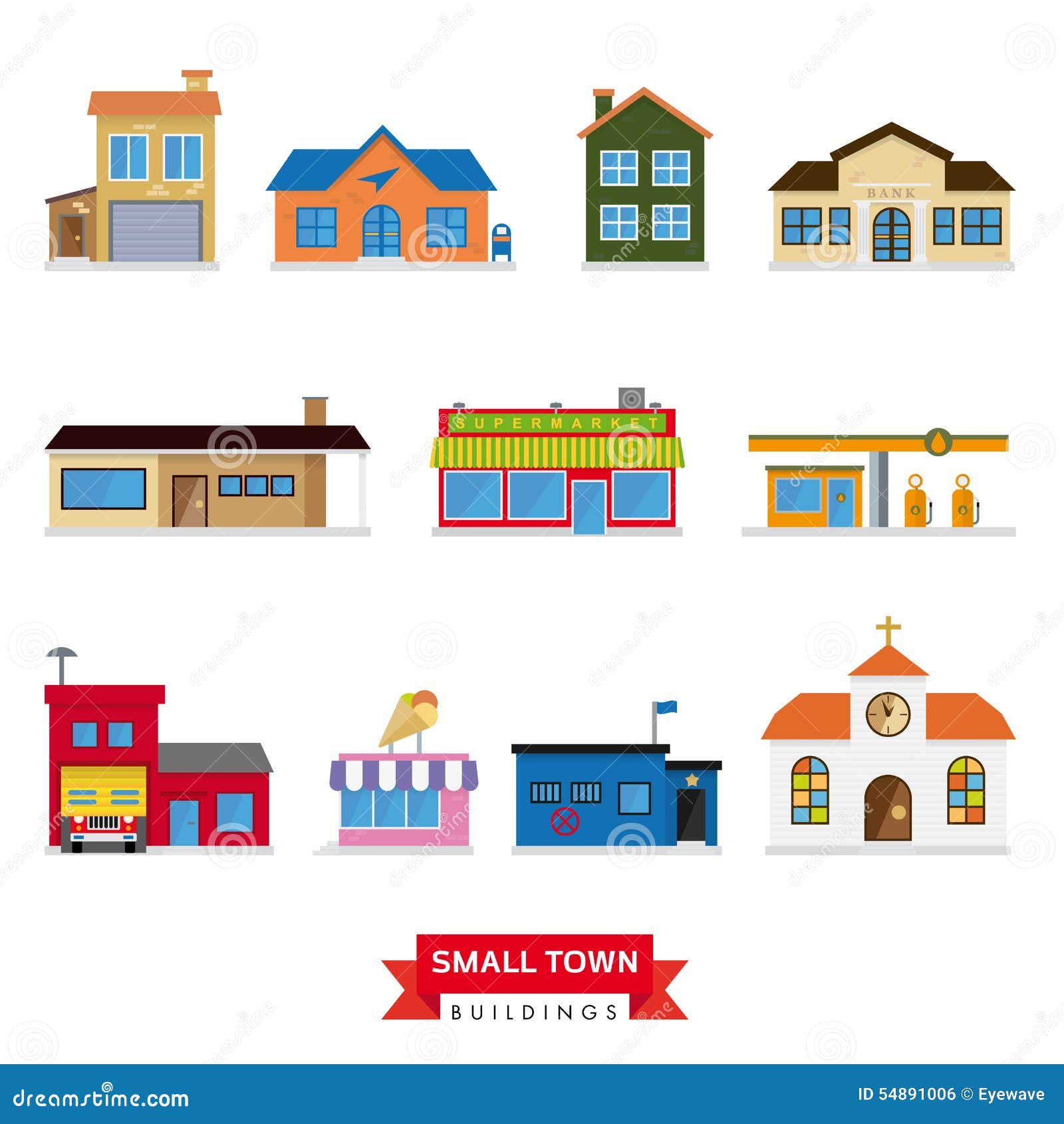 Small Town Buildings Vector Set Stock Vector - Illustration of vector ...
