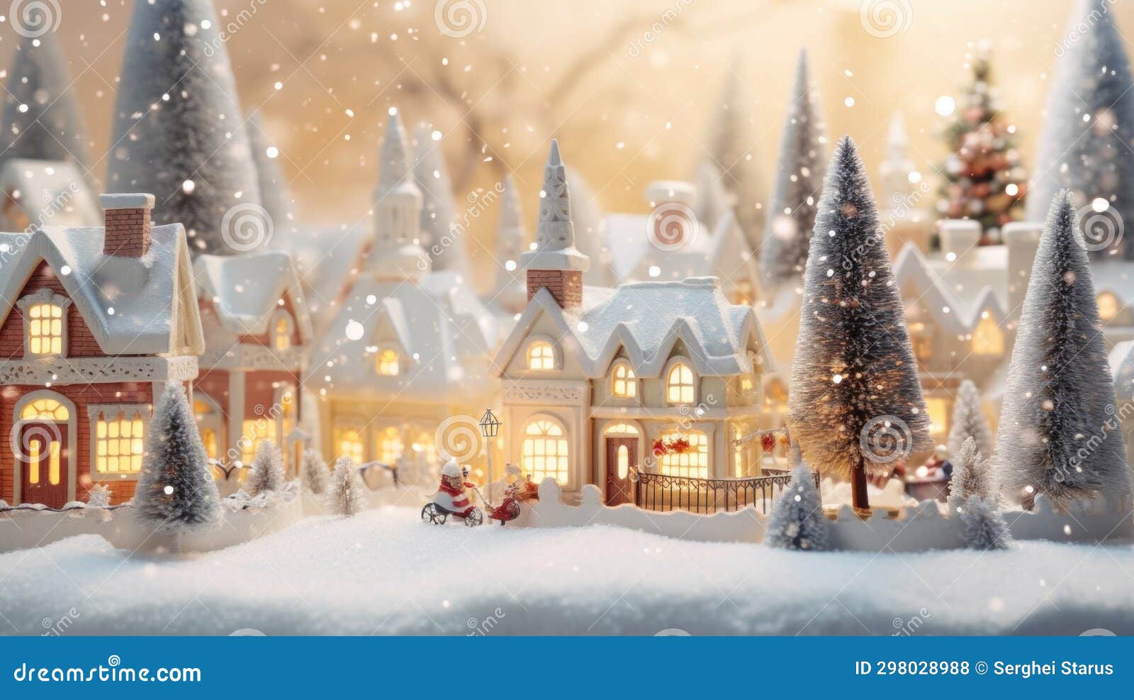A Small Town with Christmas Decorations and Snow, AI Stock Photo ...