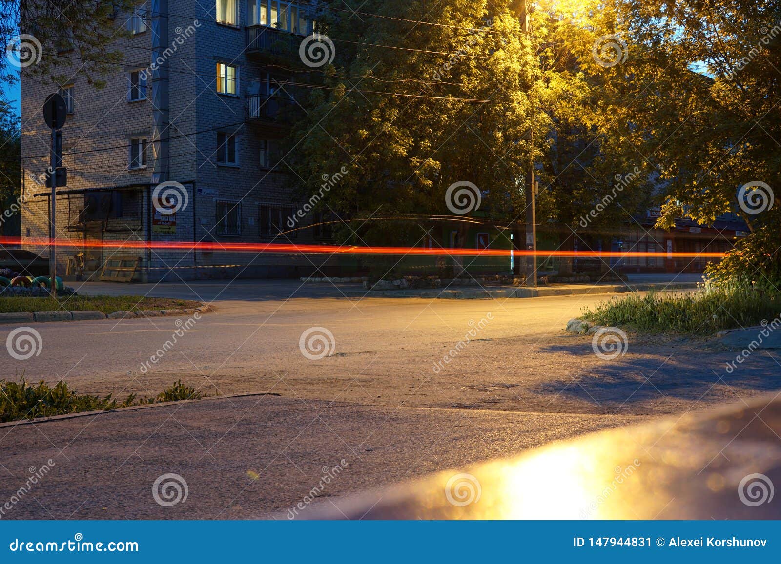 Small Town Empty City Street in the Evening Stock Image - Image of ...