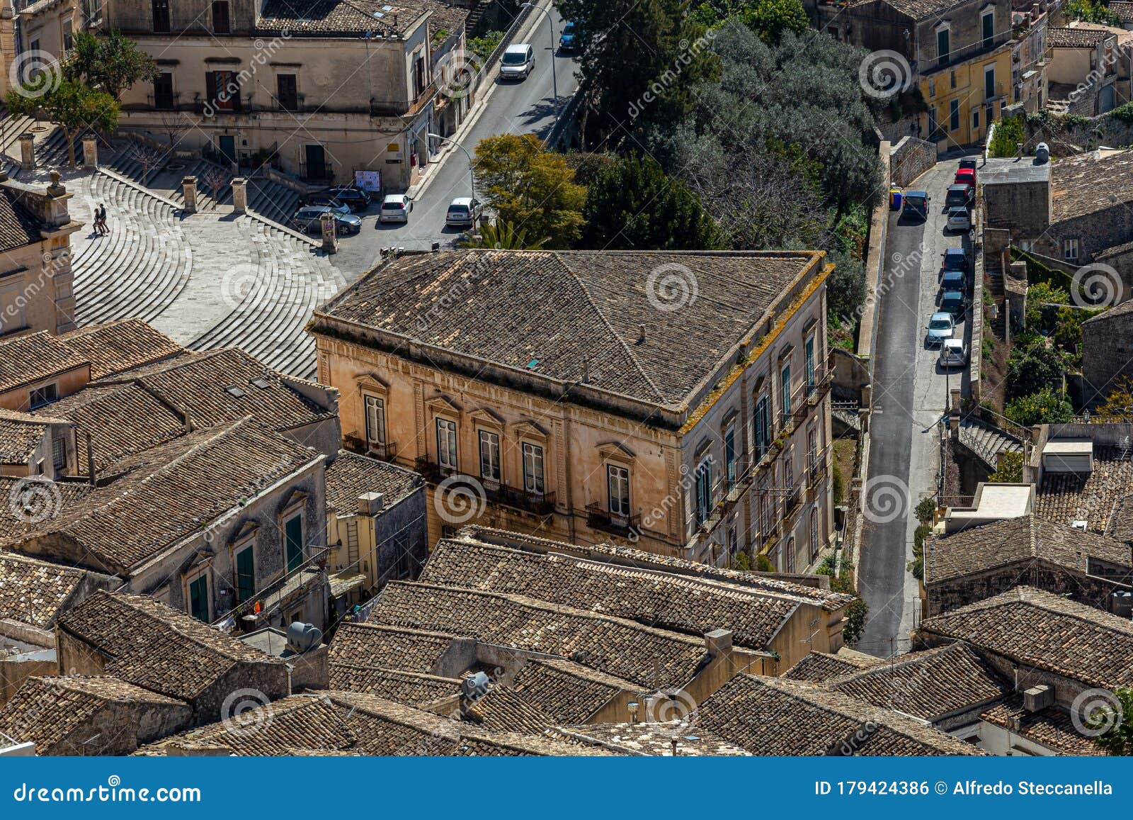 Small town high view stock photo. Image of tower, landscape - 179424386
