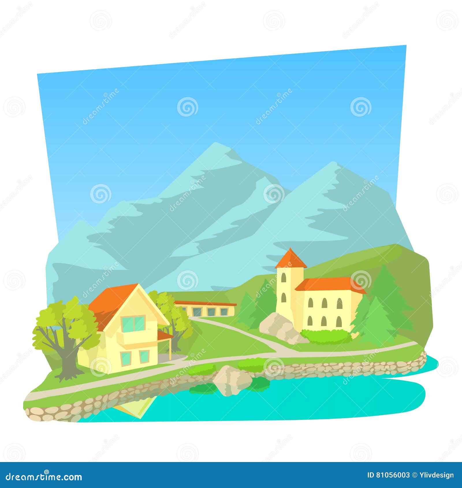 Small Town Icon, Cartoon Style Stock Vector - Illustration of sigh ...