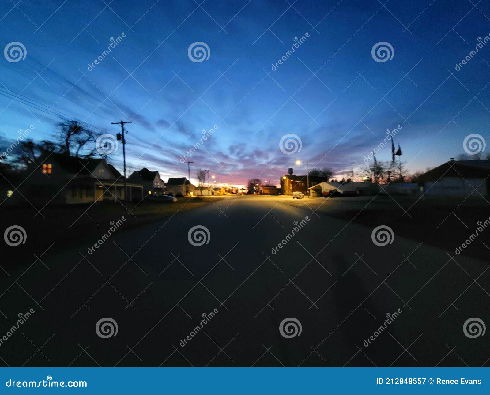 Small Town Main Street at Dusk Stock Image - Image of dual, evening ...