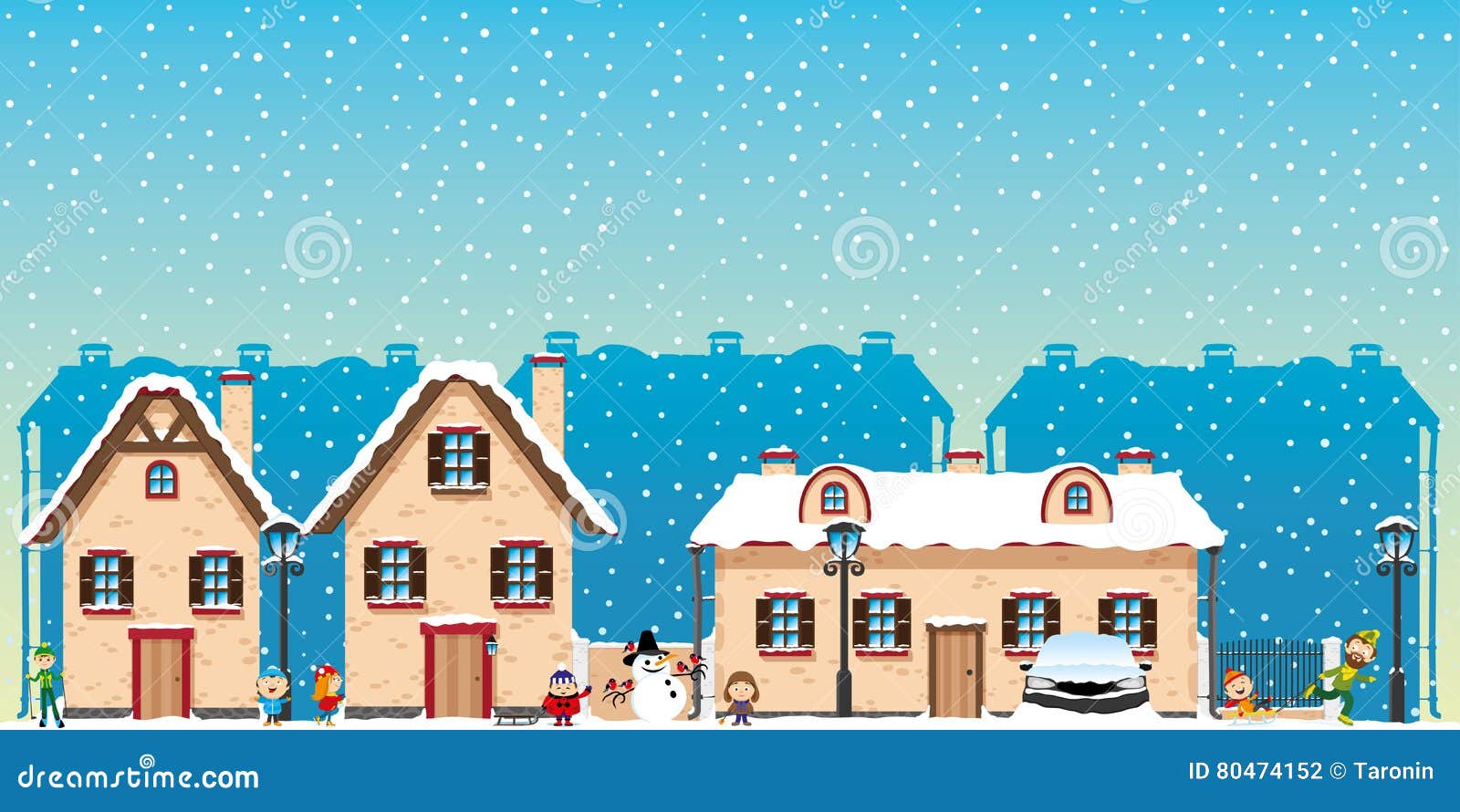 A Small Town in the Morning. Stock Vector - Illustration of happy ...