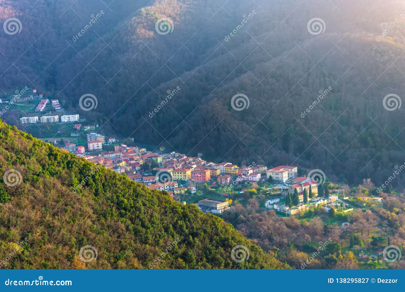 Small Town in a Mountain Valley among the Forest Stock Image - Image of ...