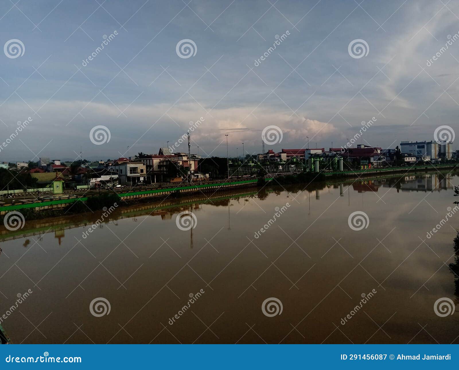 Small Town on the River Side. Stock Image - Image of skyline ...