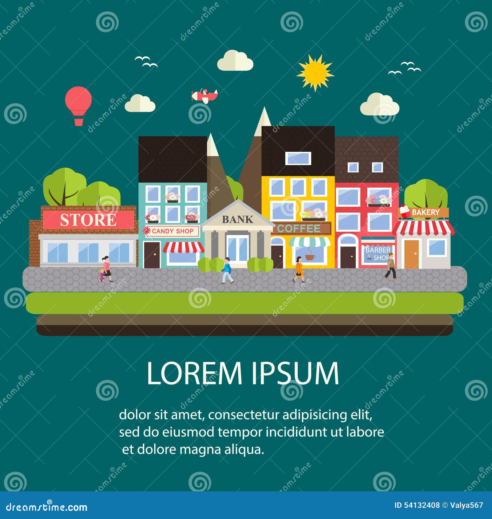 Small town urban landscape stock vector. Illustration of buying - 54132408