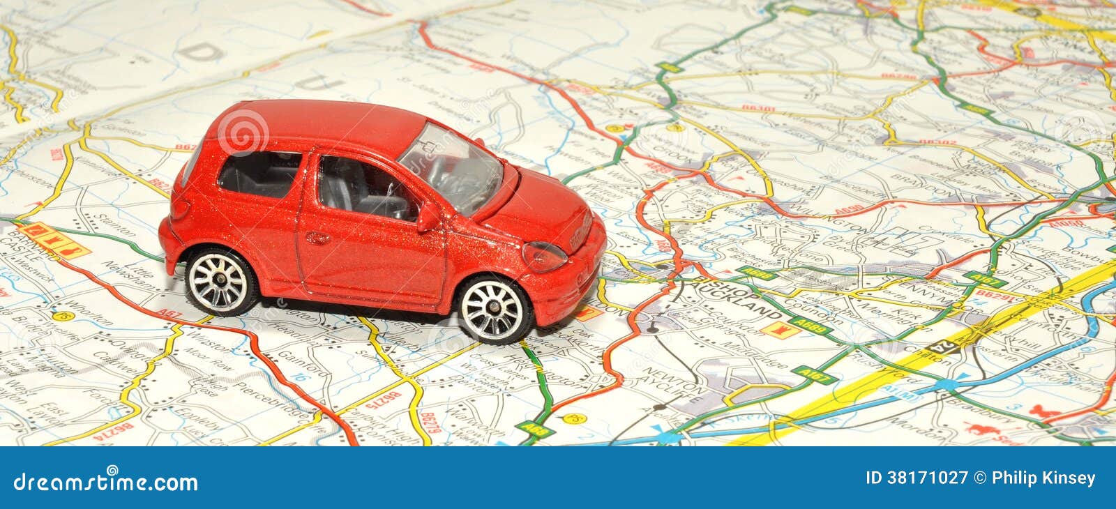 Small Toy Car on Road Map stock image. Image of vehicle - 38171027