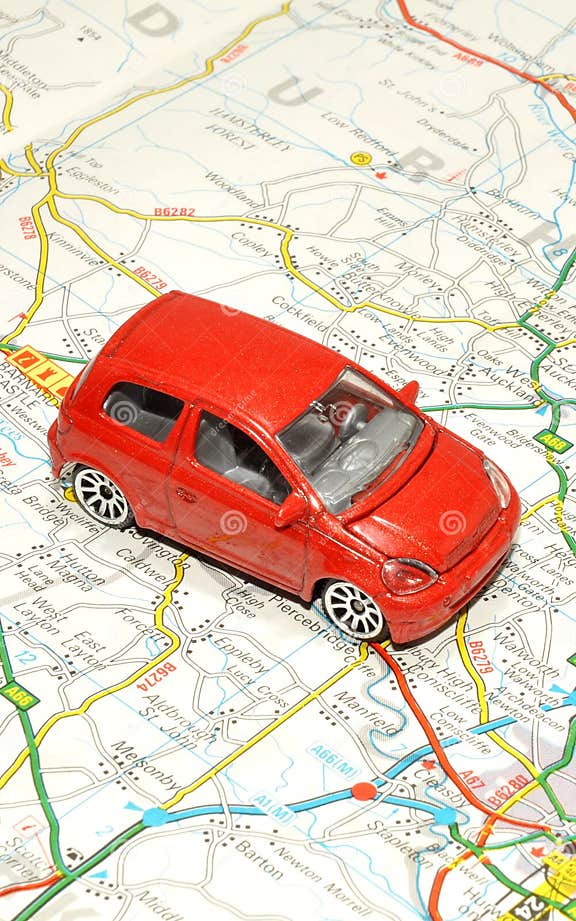 Small Toy Car on Road Map stock image. Image of transport - 38171043