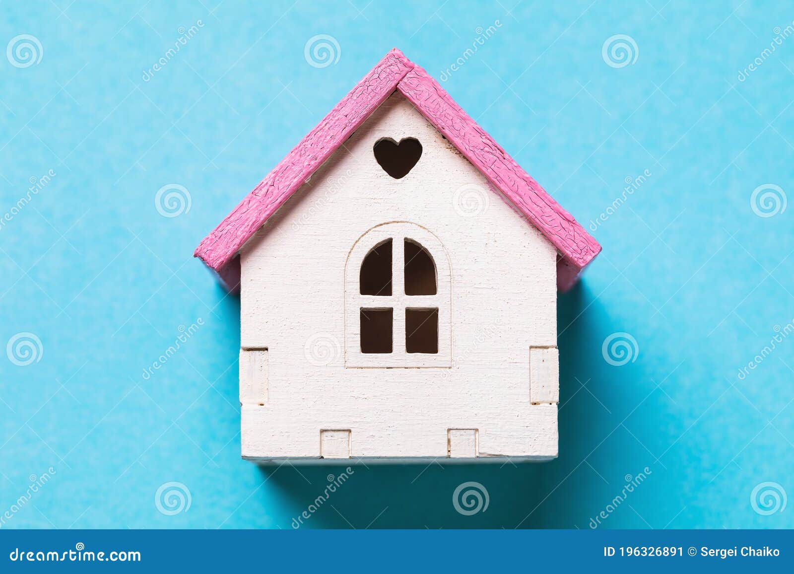 Small Toy House on a Blue Background, Top View Stock Image - Image of ...