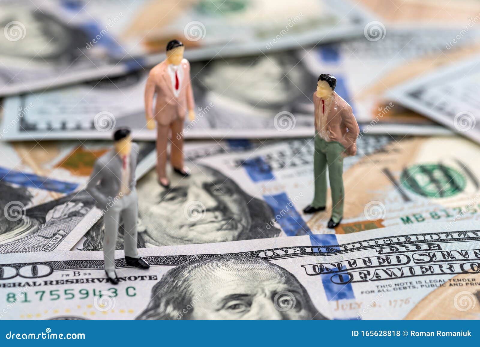 Small Toy People on Dollar Banknotes Close Up Stock Photo - Image of ...