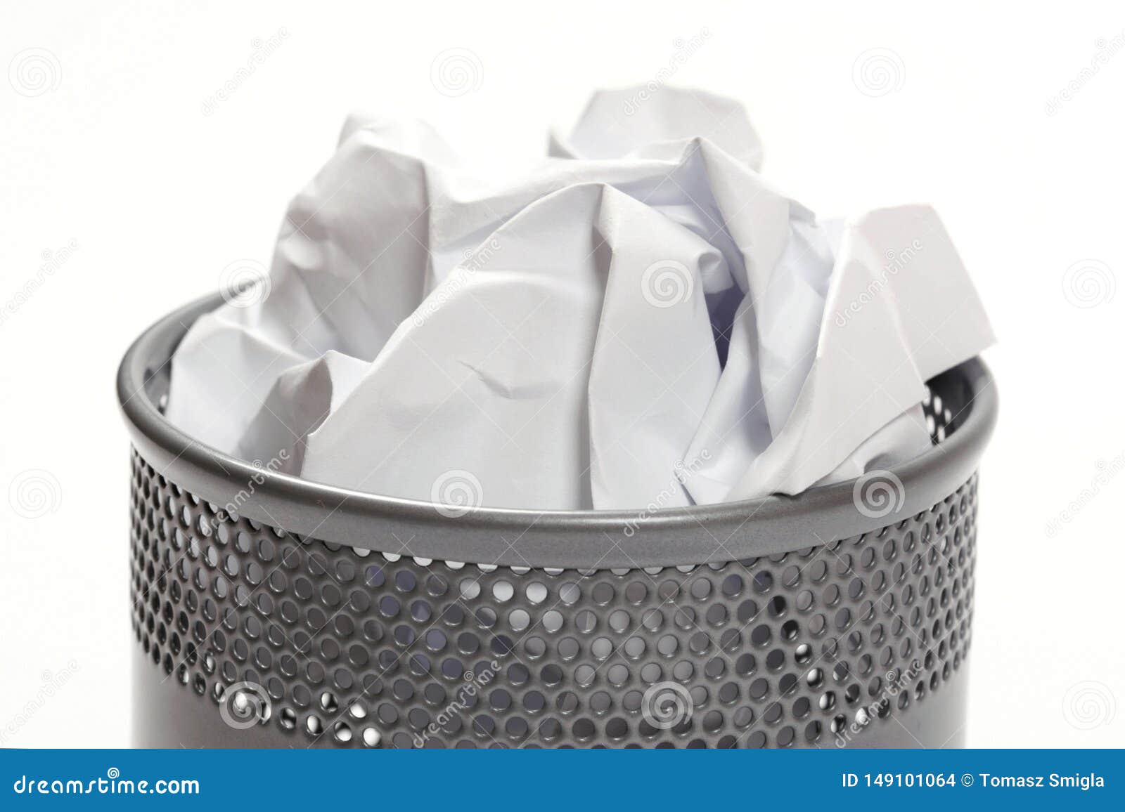 Small Trash Can Full of Crumpled Paper Stock Photo - Image of idea ...