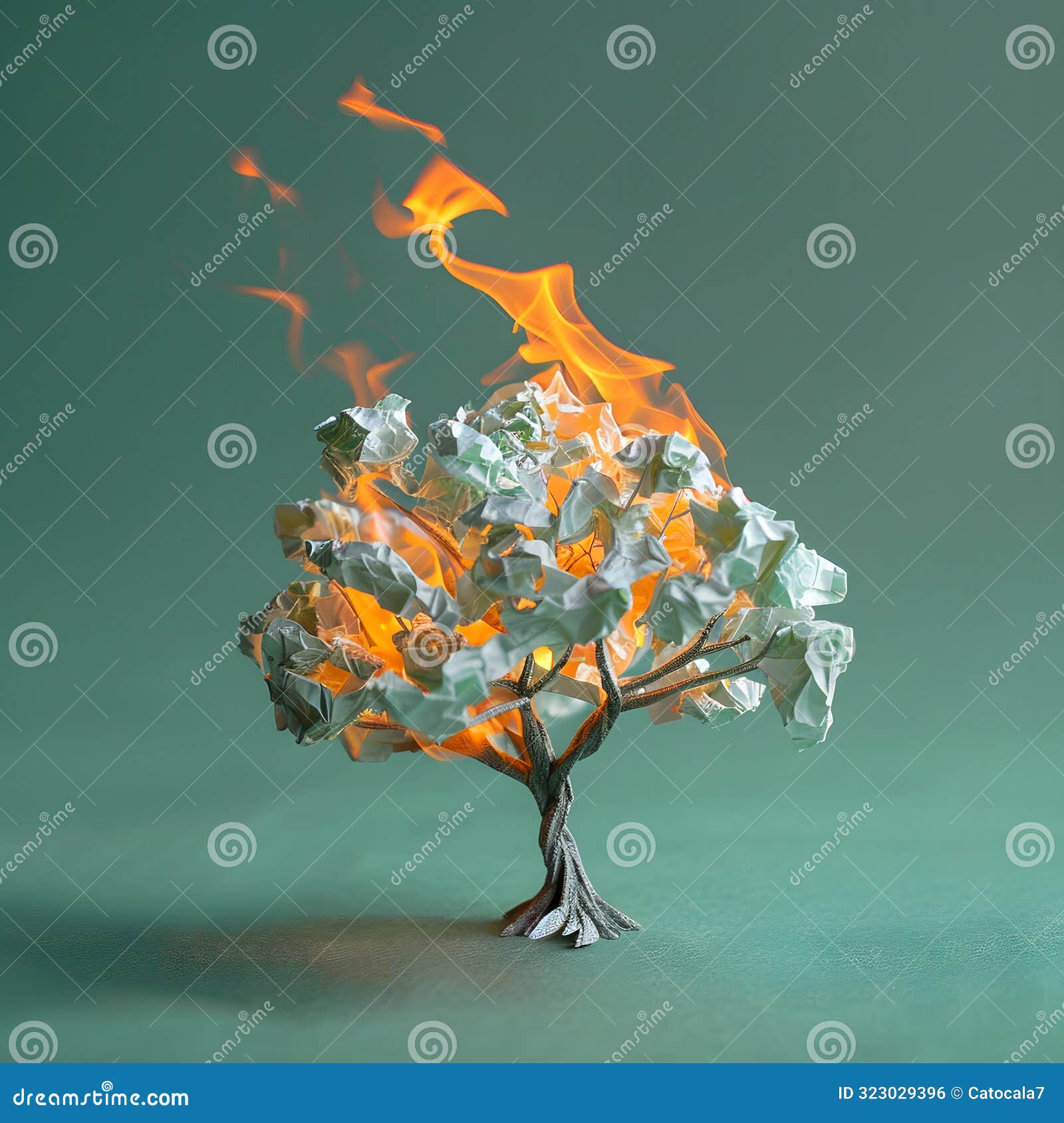 Small Tree Catches Fire from a Big Match, a Fire in the Forest, the ...