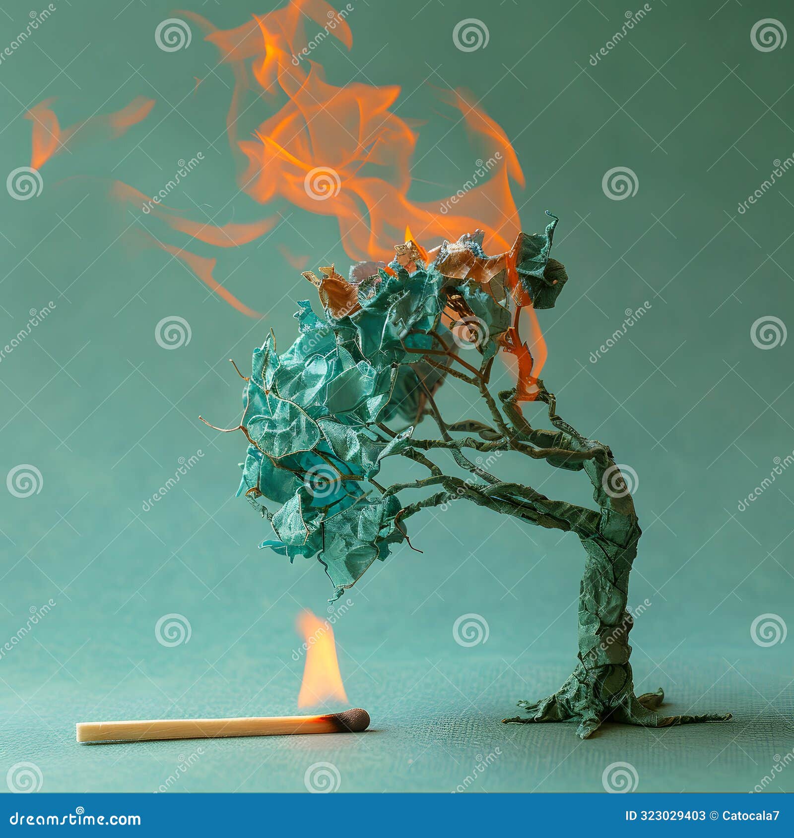 Small Tree Catches Fire from a Big Match, a Fire in the Forest, the ...