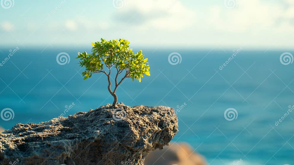 A Small Tree Growing on a Cliff Overlooking the Ocean Stock ...
