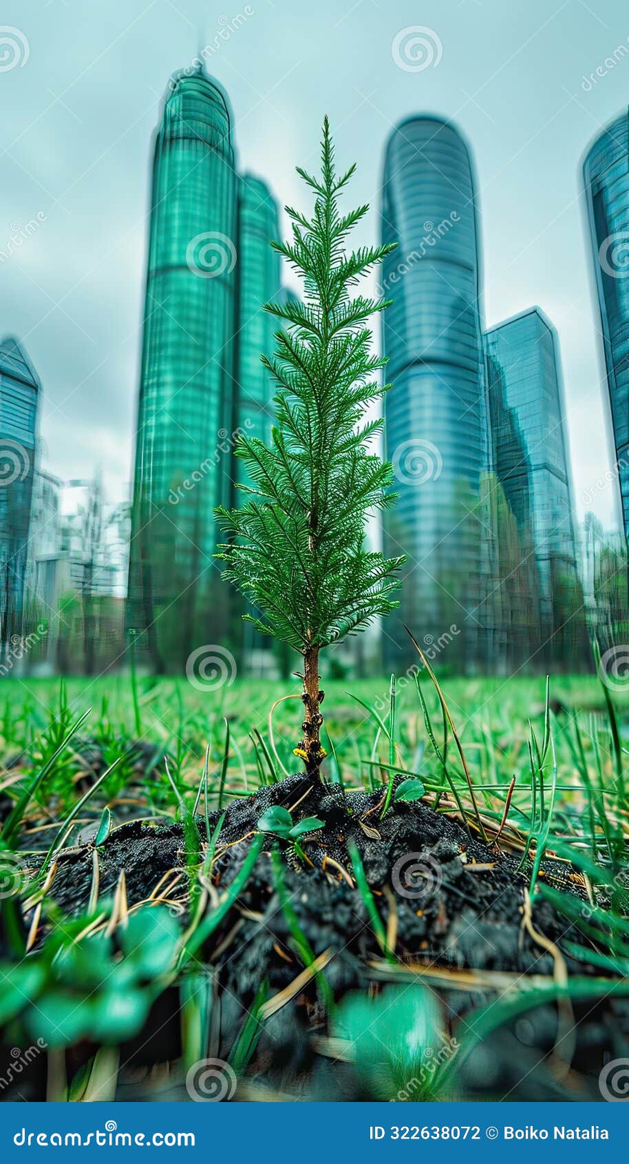 A Small Tree Grows among Tall Buildings, Blending Urban and Natural ...