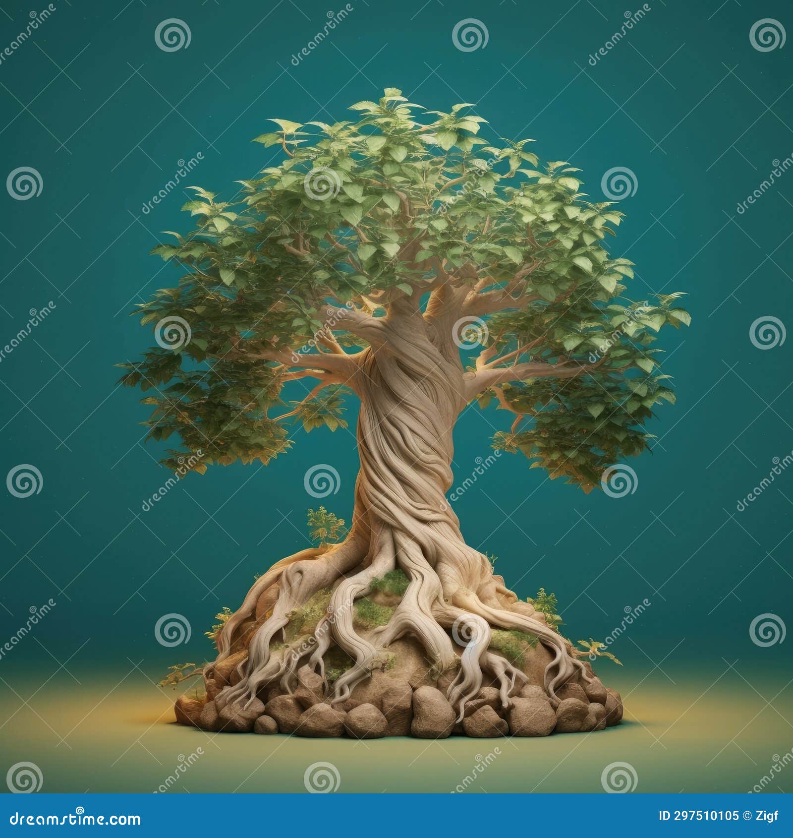 Small Tree with Large Root System. it is Positioned on Top of Blue ...