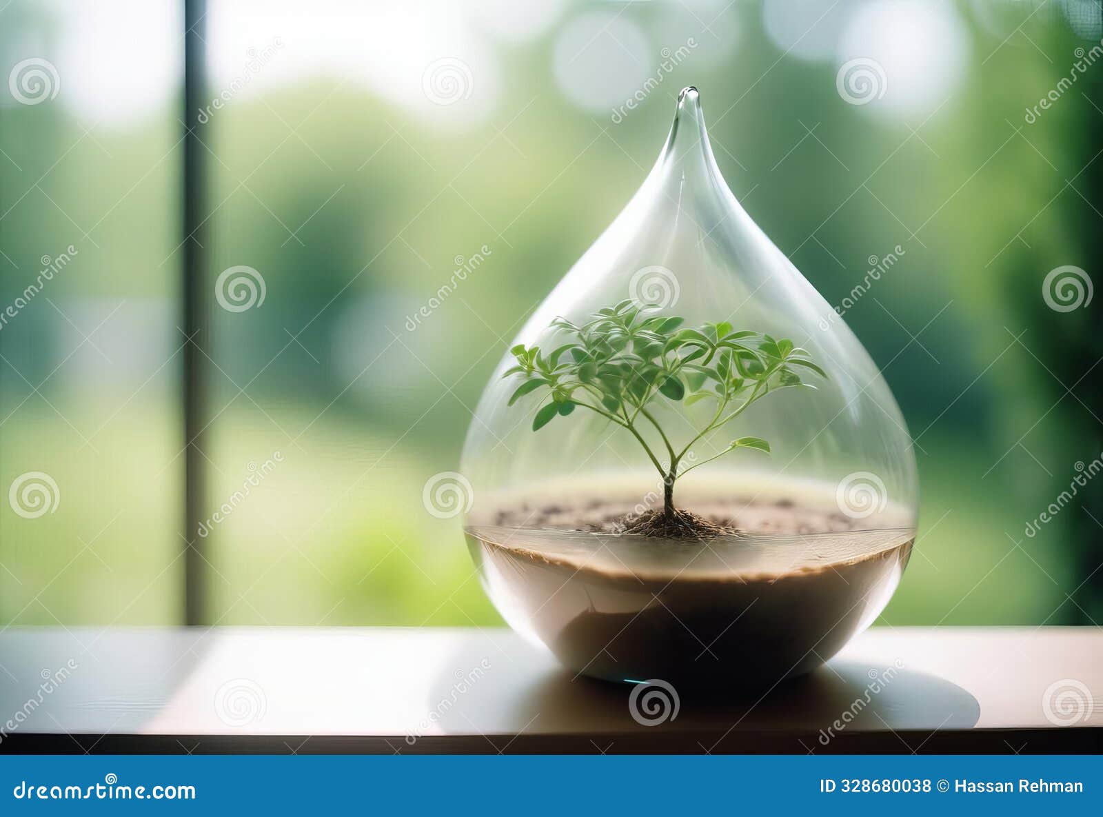 A Small Tree or Plant Growing Inside a Glass Teardrop-shaped Stock ...