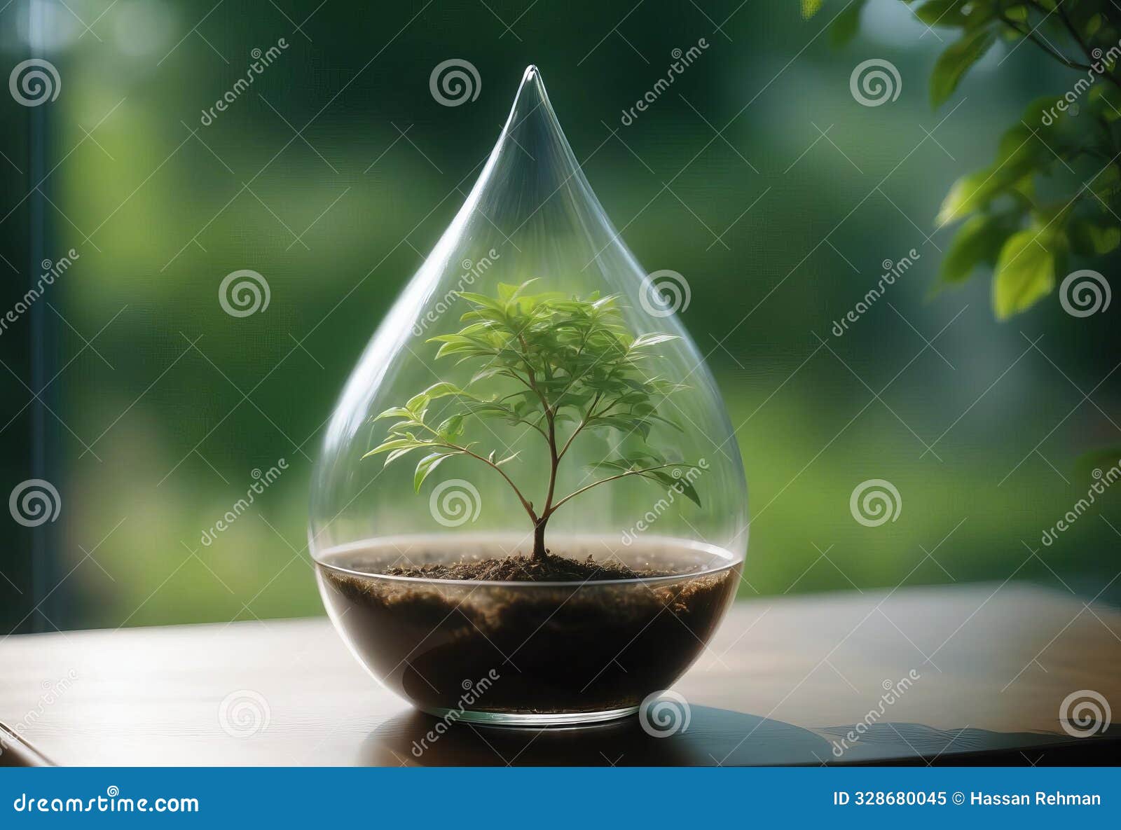 A Small Tree or Plant Growing Inside a Glass Teardrop-shaped Stock ...