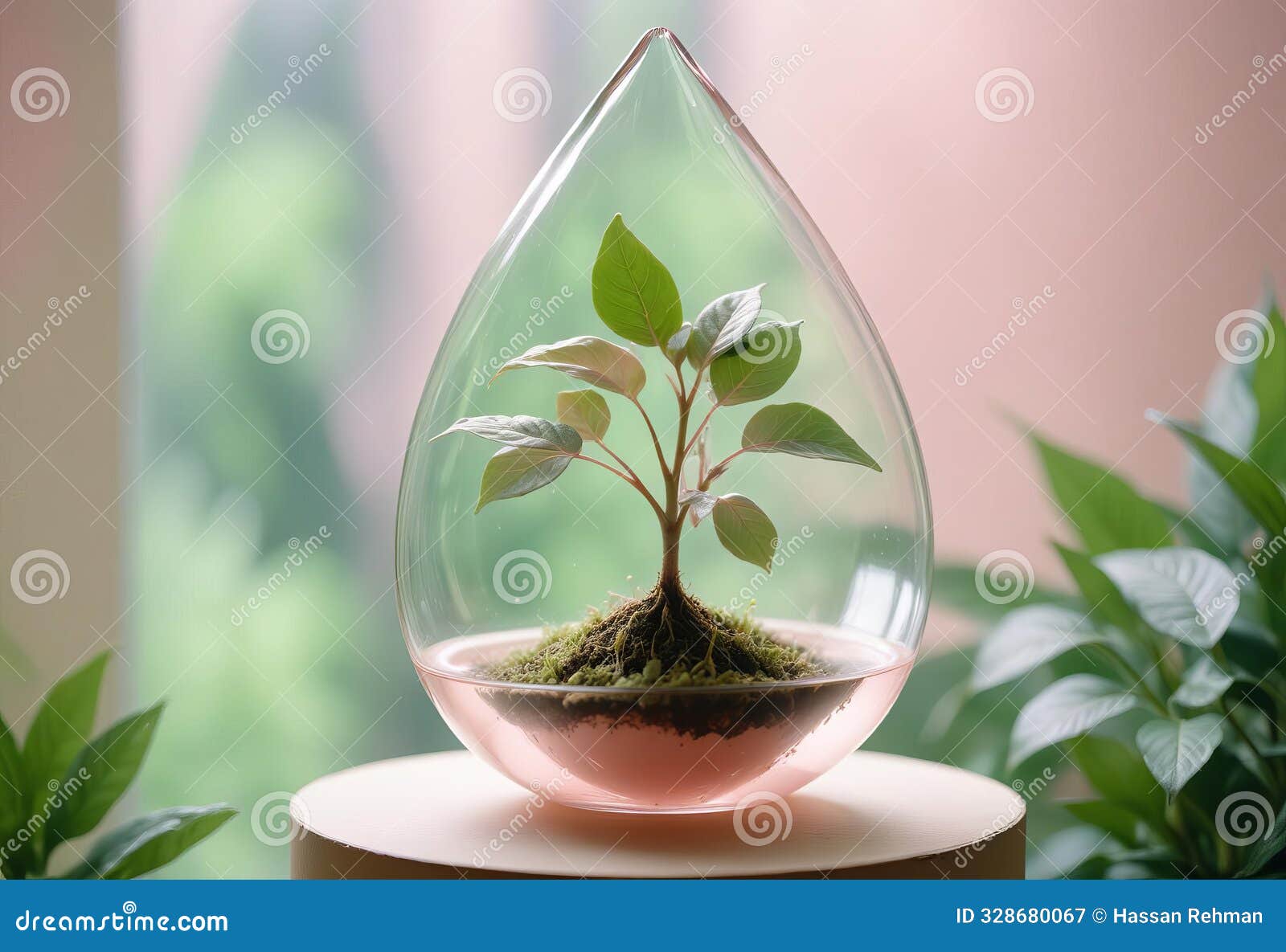 A Small Tree or Plant Growing Inside a Glass Teardrop-shaped Stock ...