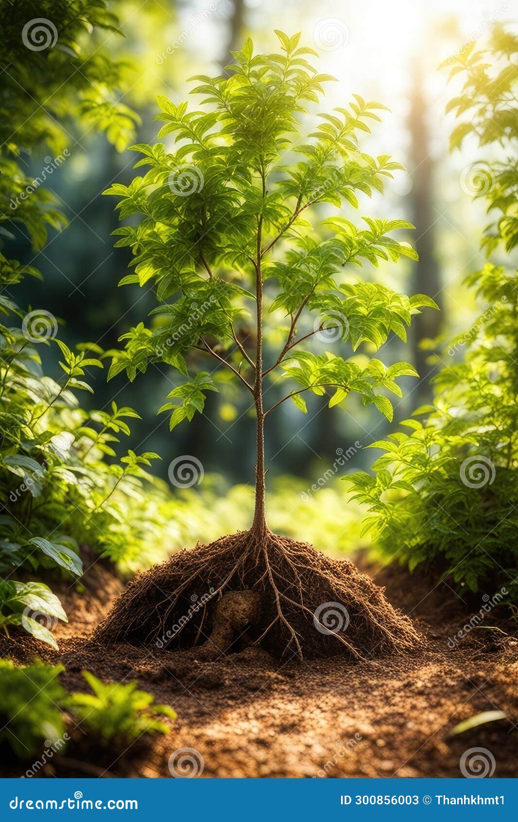 A Small Tree at Sunrise, Vertical Composition Stock Illustration ...
