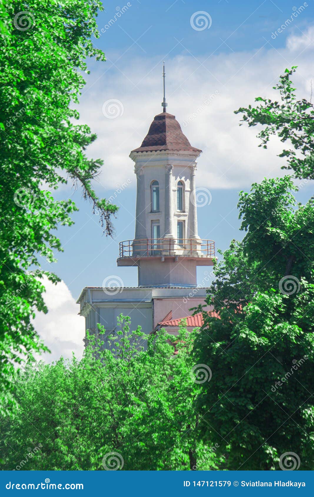 A Small Turret with a Spire and an Empty Panoramic Terrace Around the ...