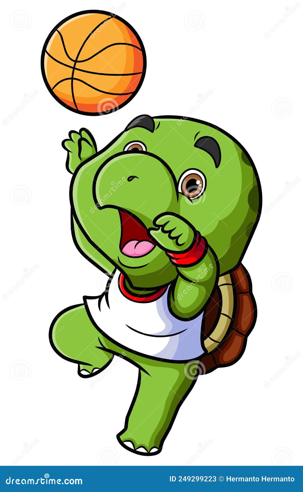The Small Turtle is Playing Basketball and Shoot the Ball Stock Vector ...