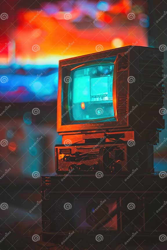 Small TV Sits on a Table, Ready for Viewing Stock Photo - Image of ...