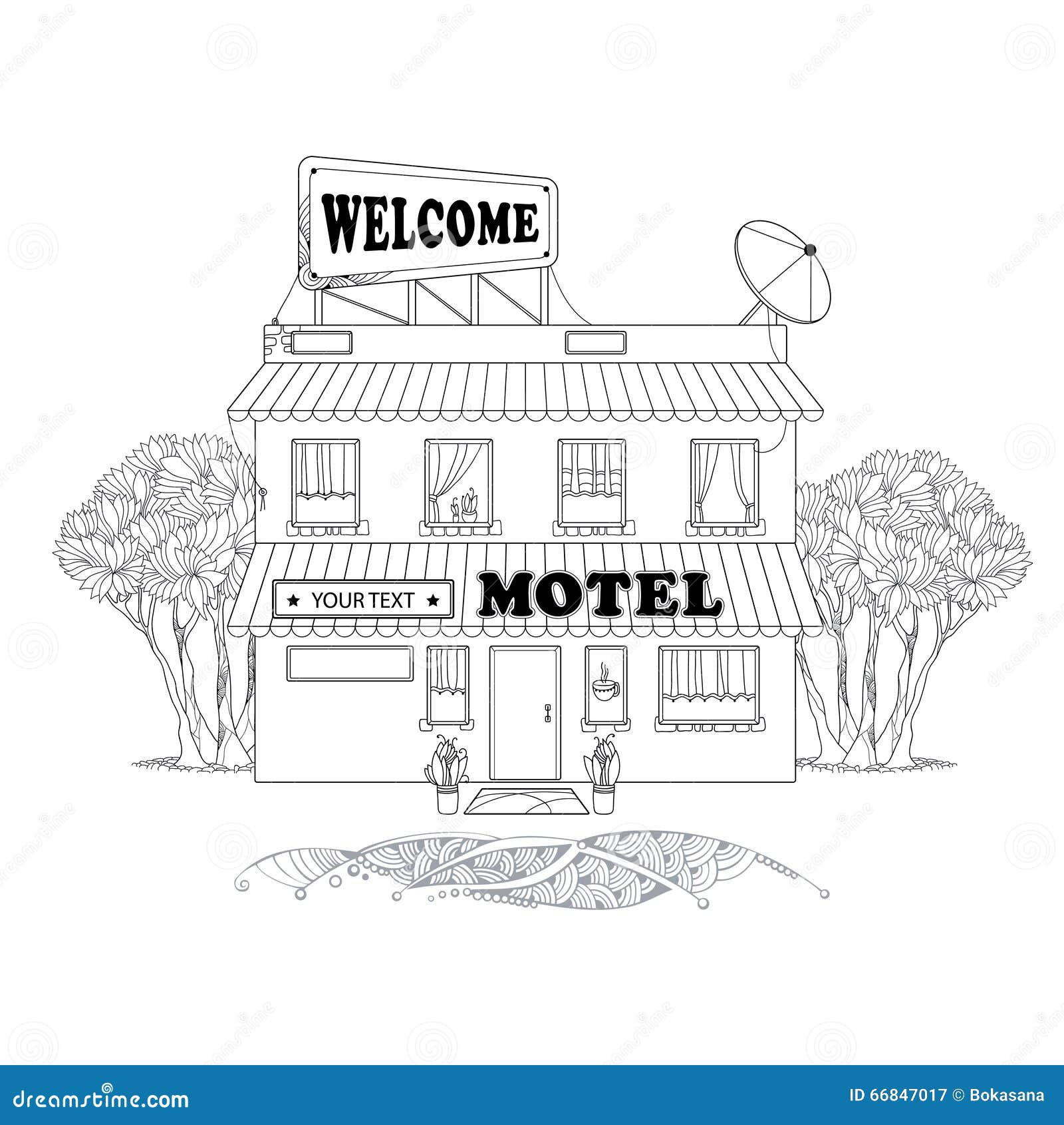 Small Two Storey Motel With Trees At The Back Isolated On White ...