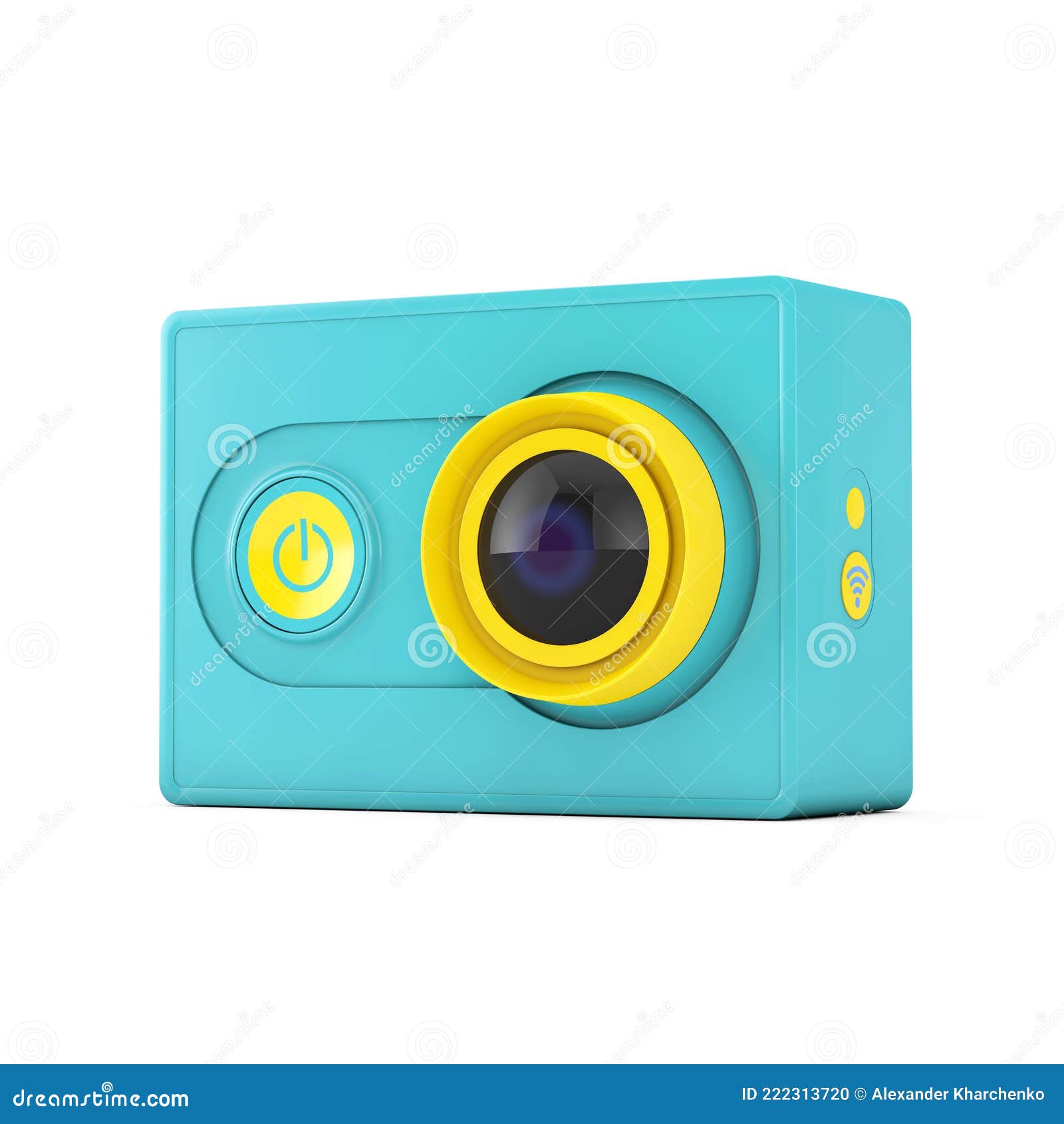 Small Ultra HD Blue and Yellow Action Camera. 3d Rendering Stock ...