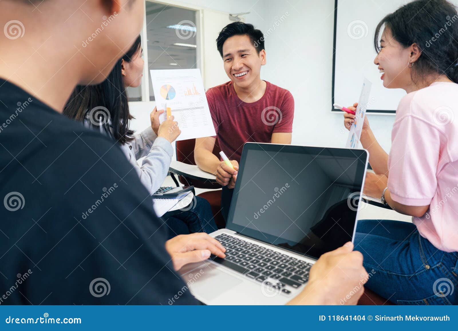 Small University Students Group Study and Discussion Together. Stock ...