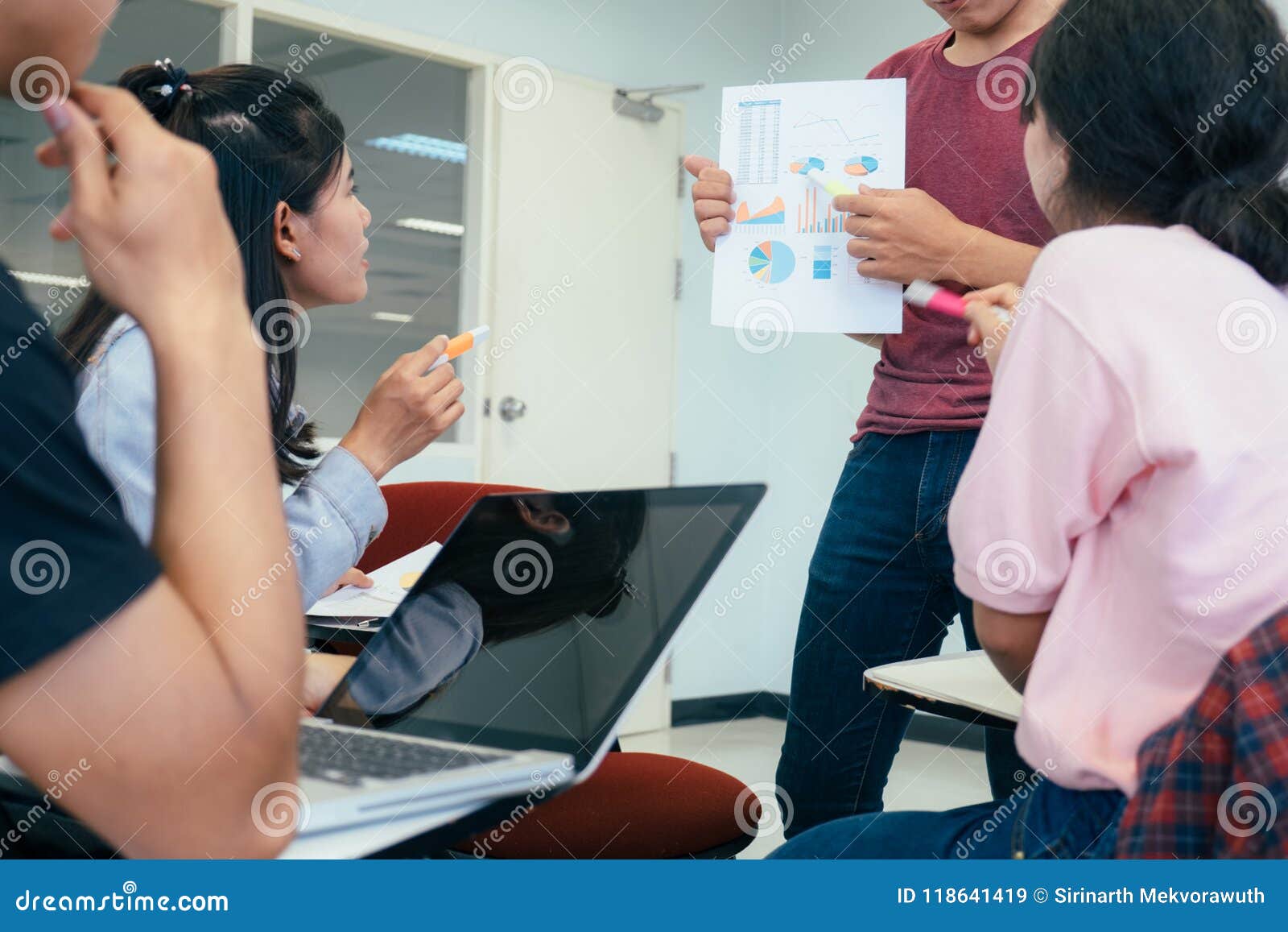 Small University Students Group Study and Discussion Together. Stock ...