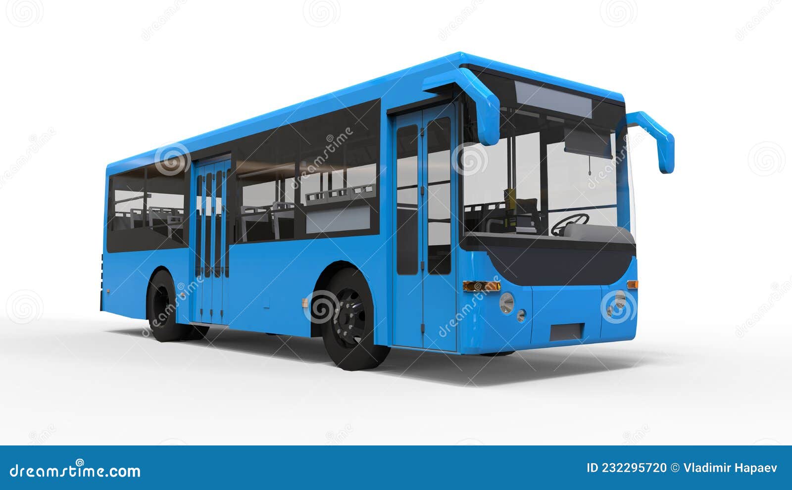 Small Urban Blue Bus on a White Background. 3d Rendering. Stock ...