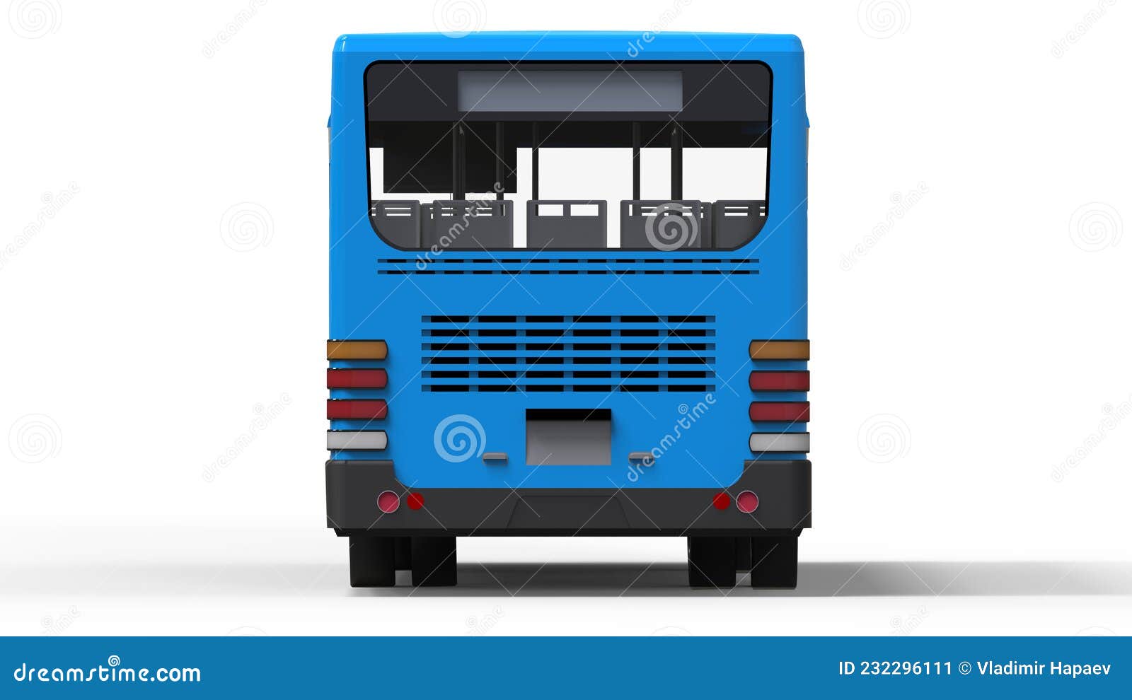 Small Urban Blue Bus on a White Background. 3d Rendering. Stock ...