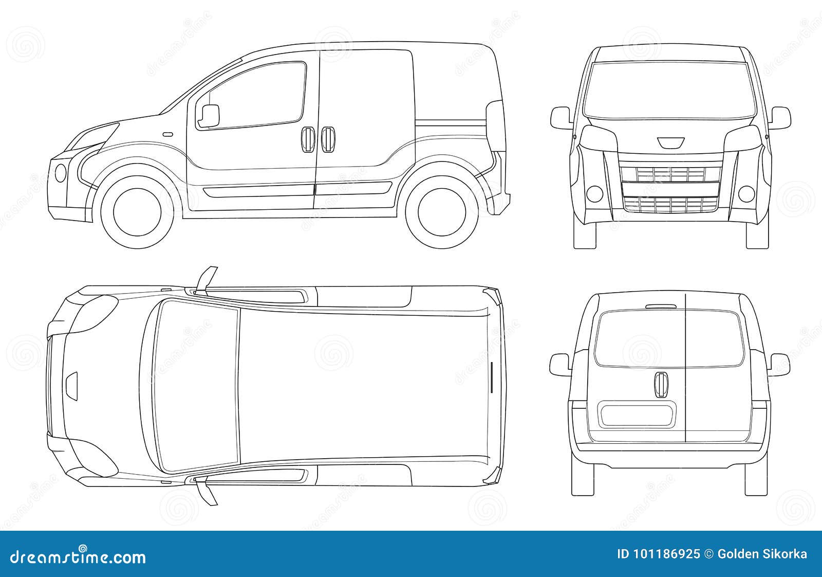 Small Van Car in Lines. Isolated Car, Template for Car Branding and ...