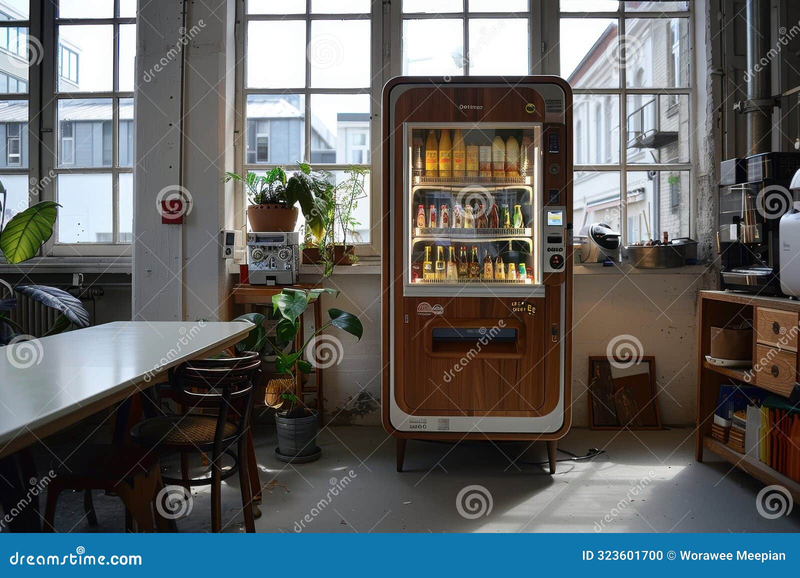 A Small Vending Machine with a Few Drinks Inside Stock Photo - Image of ...