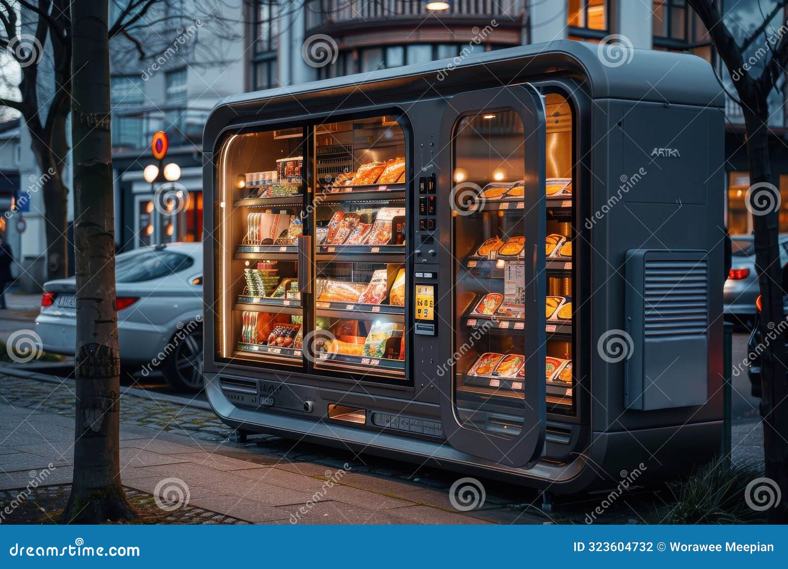 A Small Vending Machine with a Few Drinks Inside Stock Photo - Image of ...