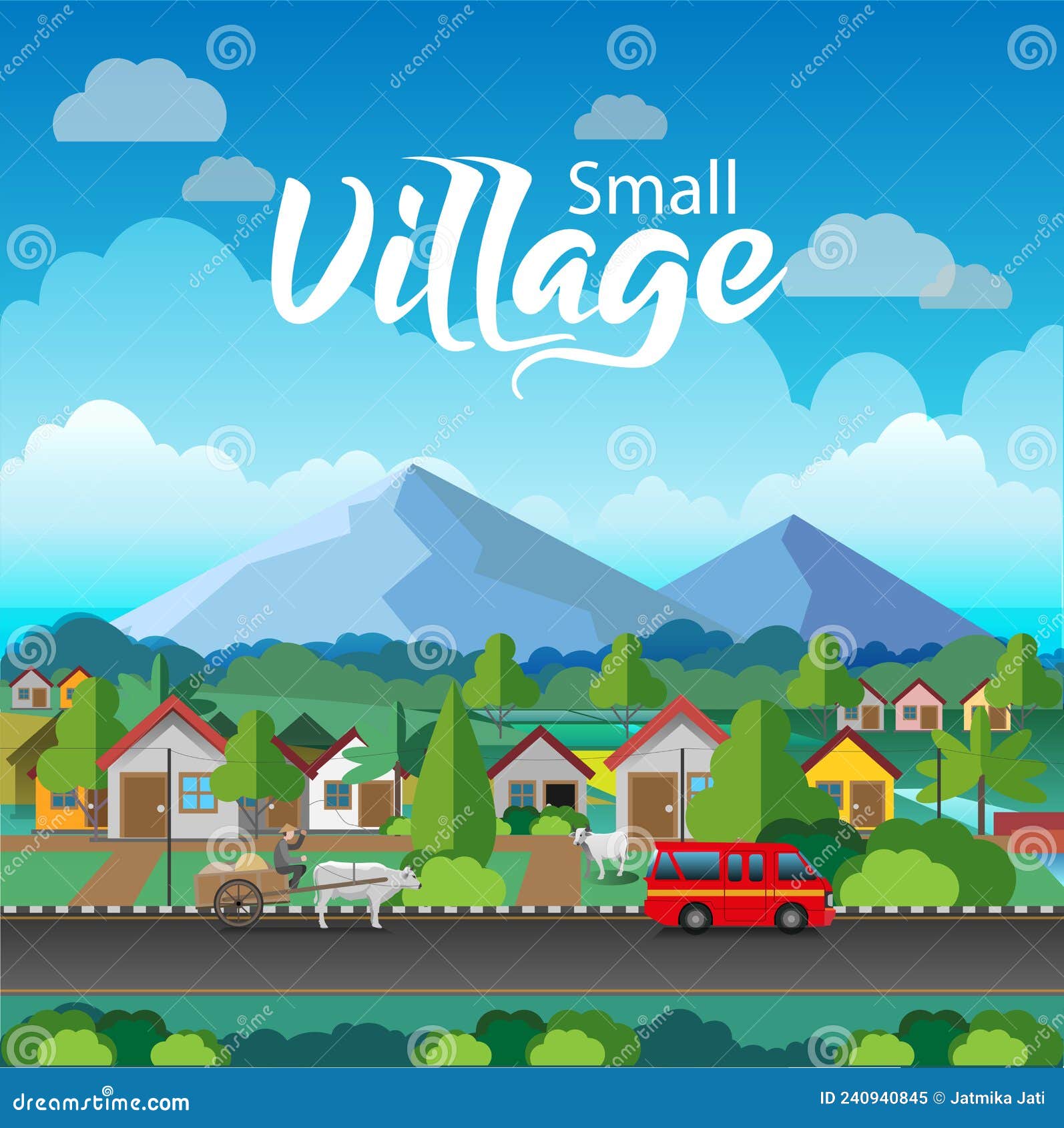 Small Vilage stock vector. Illustration of country, meadow - 240940845