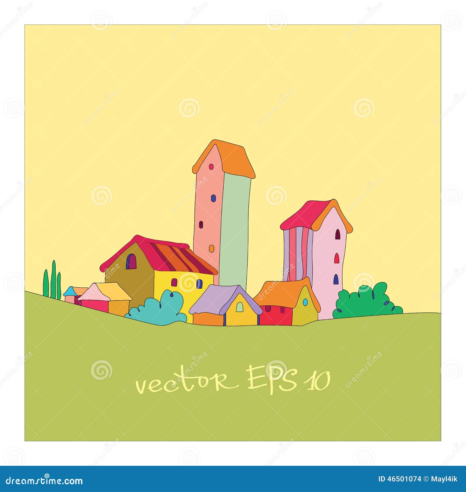 Small Village Painted in Cartoon Style Stock Vector - Illustration of ...