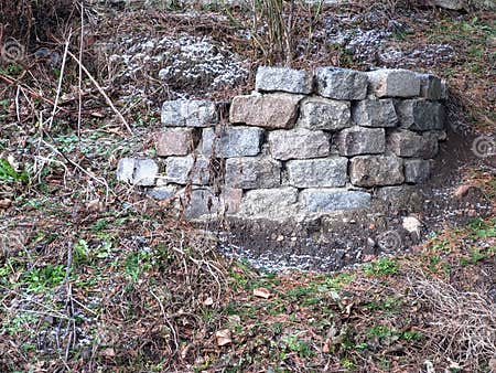 Small Wall Built Using Rectangular Stone Blocks Stock Image - Image of ...