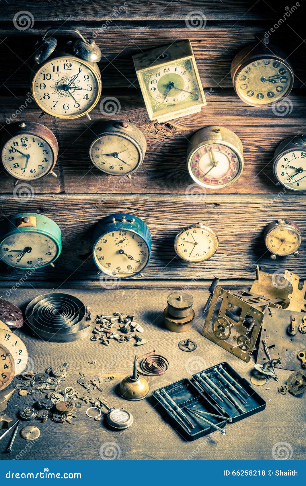 Small Watchmaker S Workshop with Parts of Clocks Stock Photo - Image of ...