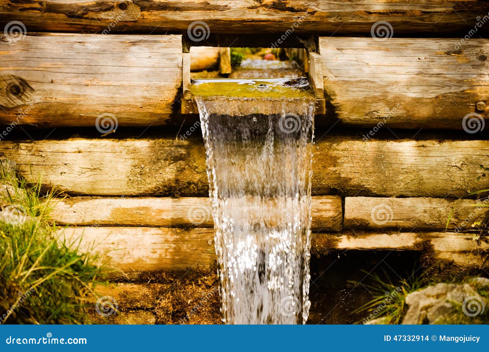 Small Water Channel and Waterfall Stock Photo - Image of grass, wooden ...