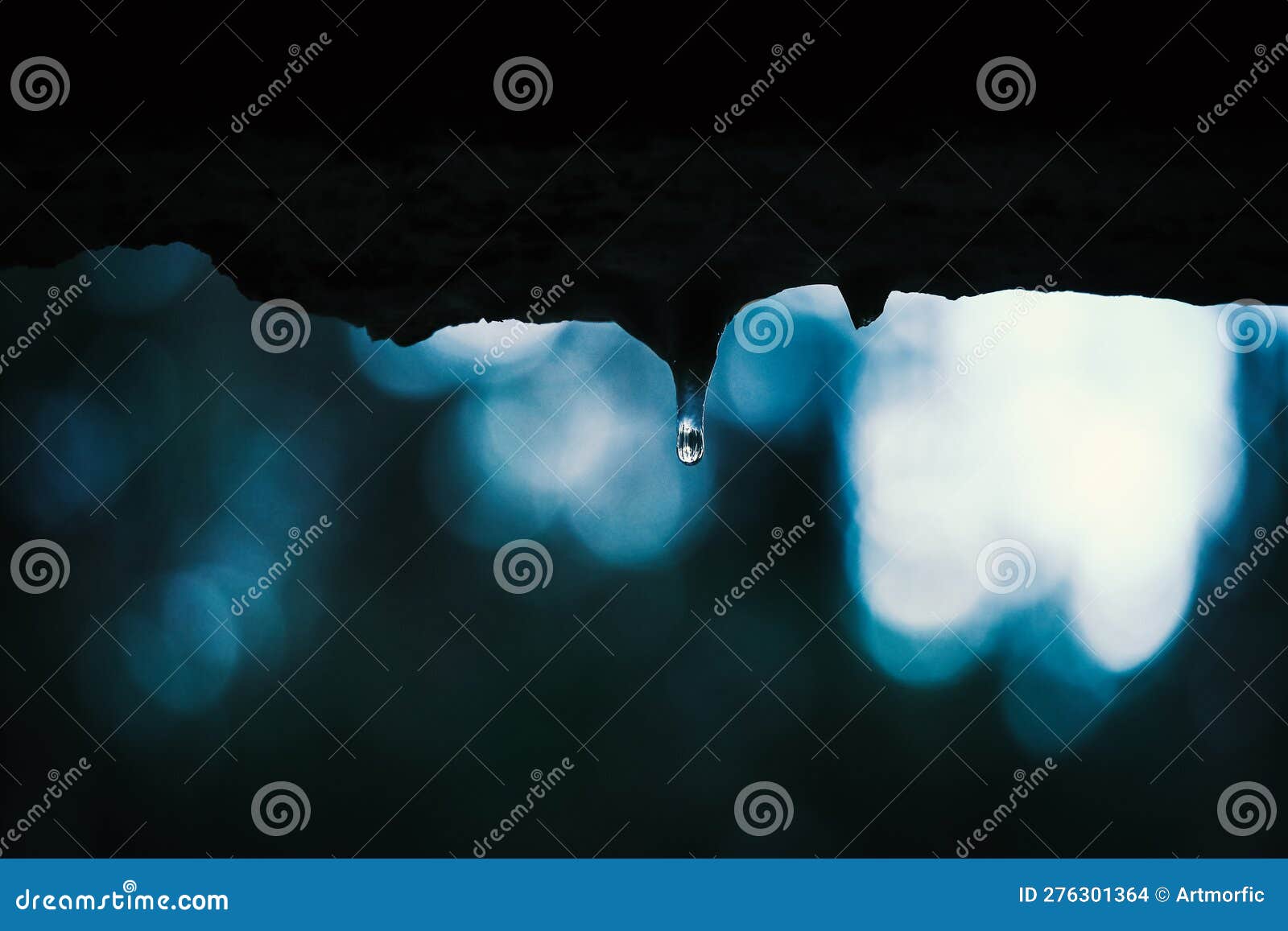 Small Water Drop with Reflection of a Forest on Icicle Formed on the ...